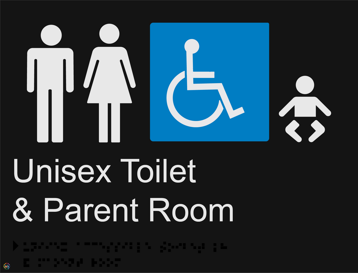 Unisex Toilet & Parent Room - Braille and Tactile Sign | K2K Signs ...