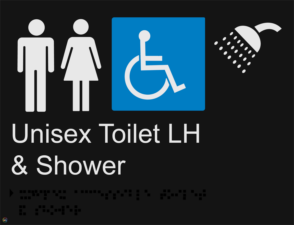 Unisex Disable Shower LH - Braille and Tactile Sign | K2K Signs Australia