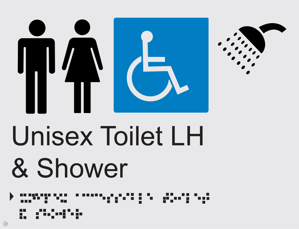 Unisex Disable Shower LH - Braille and Tactile Sign | K2K Signs Australia