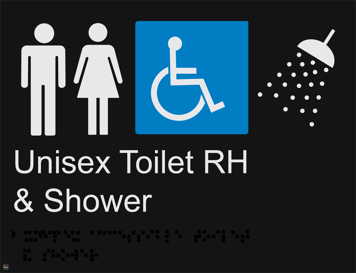 Unisex Disable Shower RH - Braille and Tactile Sign | K2K Signs Australia