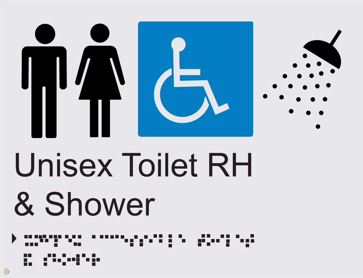Unisex Disable Shower RH - Braille and Tactile Sign | K2K Signs Australia