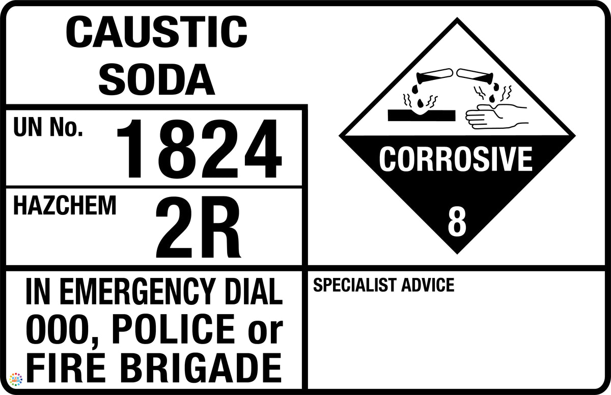 Caustic Soda Hazchem Panel Sign | UN 1824 | K2K Signs Australia