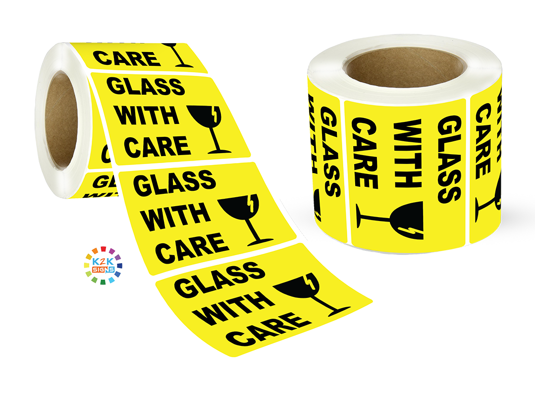 Glass with care - Label Roll | K2K Signs Australia