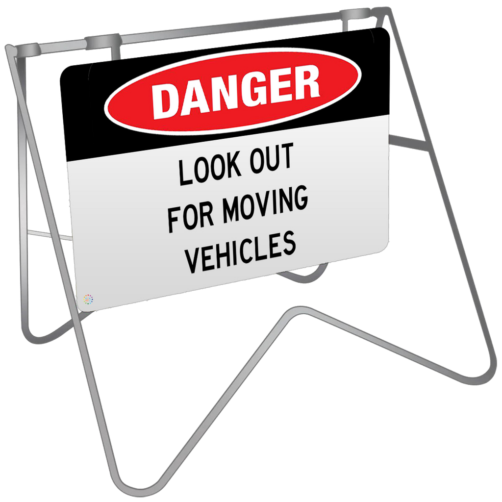 Danger Lookout For Moving Vehicles - Swing Stand & Sign | K2K Signs ...