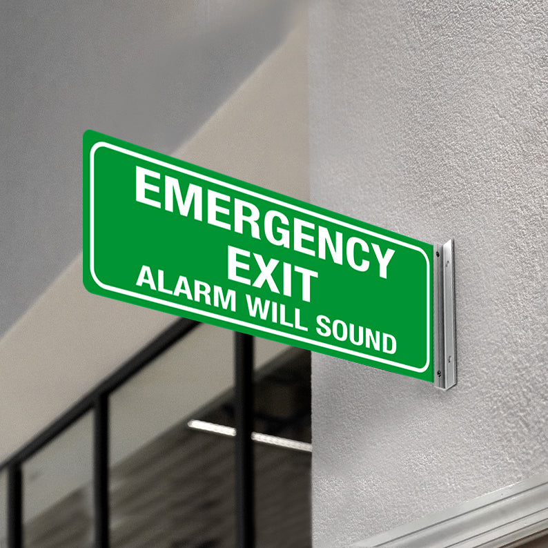 Emergency Exit Alarm Will Sound - Double-Sided Off-Wall Sign | K2K ...