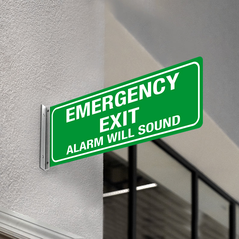 Emergency Exit Alarm Will Sound - Double-Sided Off-Wall Sign | K2K ...