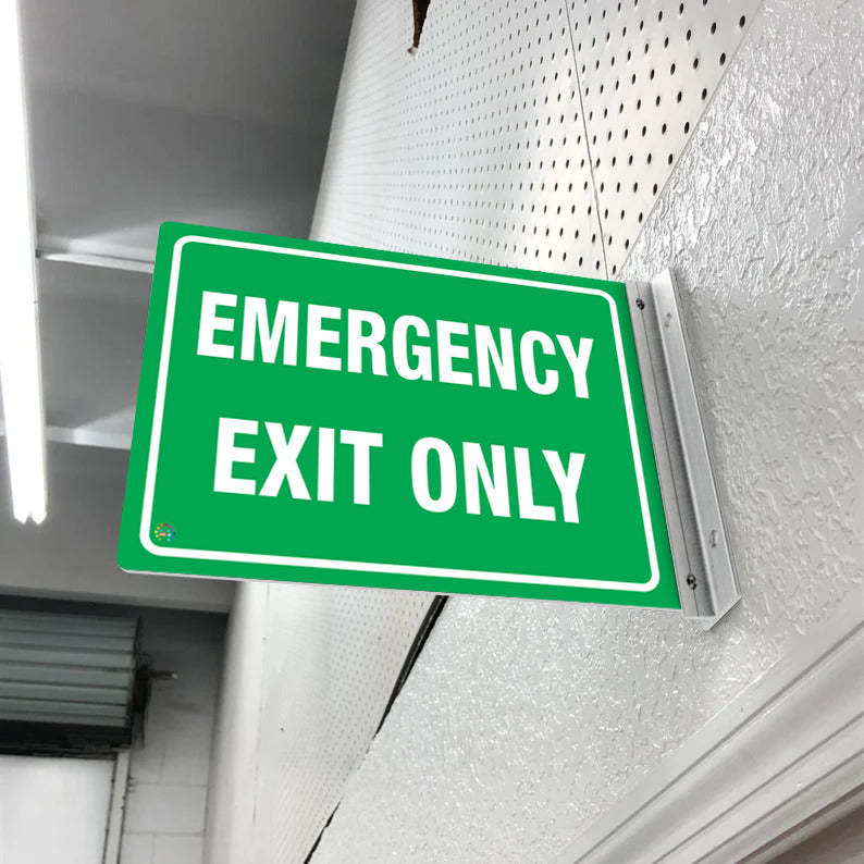 Emergency Exit Only - Double-Sided Off-Wall Sign | K2K Signs Australia
