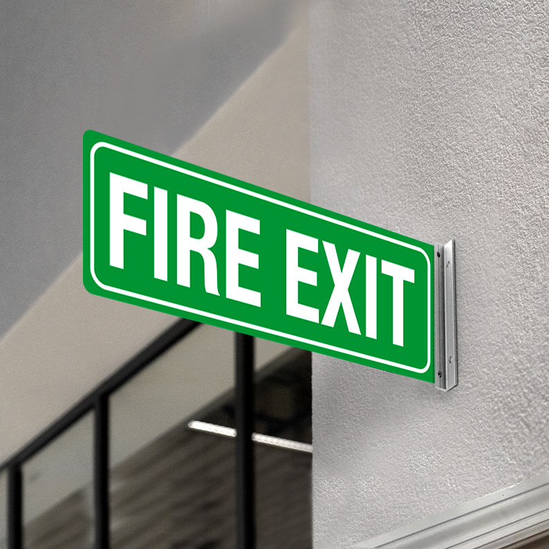 Fire Exit - Double-Sided Off-Wall Sign | Emergency Exit Safety Sign ...