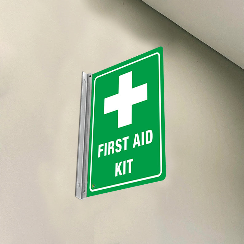 First Aid Kit Sign – Double-Sided Wall-Mount Green Safety Sign – K2K Signs