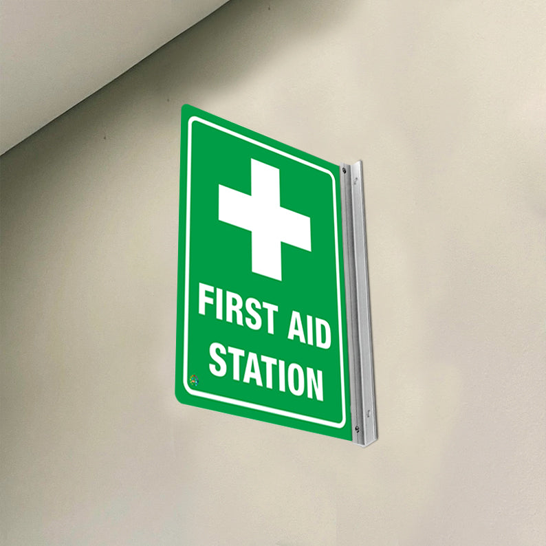 First Aid Station - Double-Sided Off-Wall Sign | K2K Signs Australia