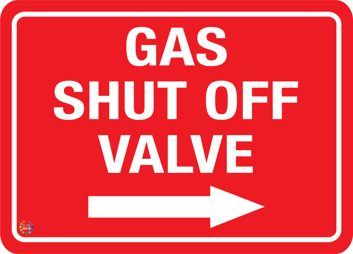 Gas Shut Off Valve Right Arrow Sign | K2K Signs Australia