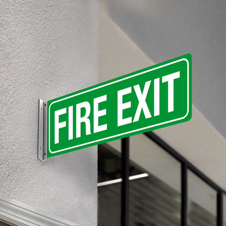 Fire Exit - Double-Sided Off-Wall Sign | Emergency Exit Safety Sign ...
