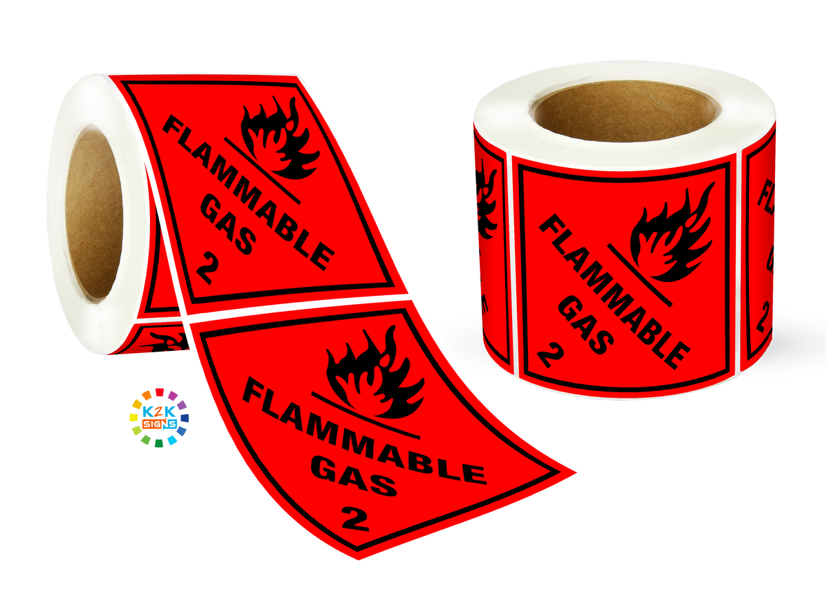 Class 2 Flammable Gas Label Roll | K2K Signs Australia
