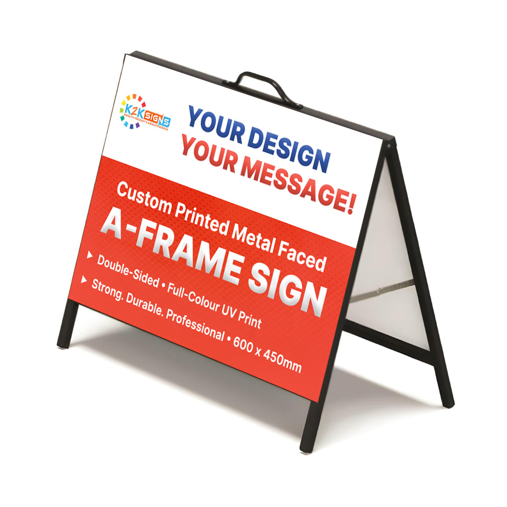 Custom Metal Faced A-Frame Pavement Sign | K2K Signs