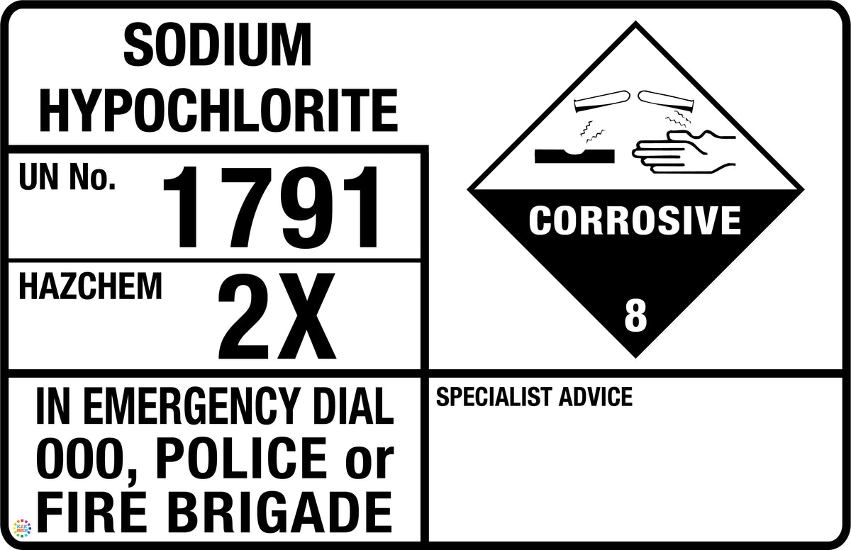 Sodium Hypochlorite Sign | K2K Signs Australia