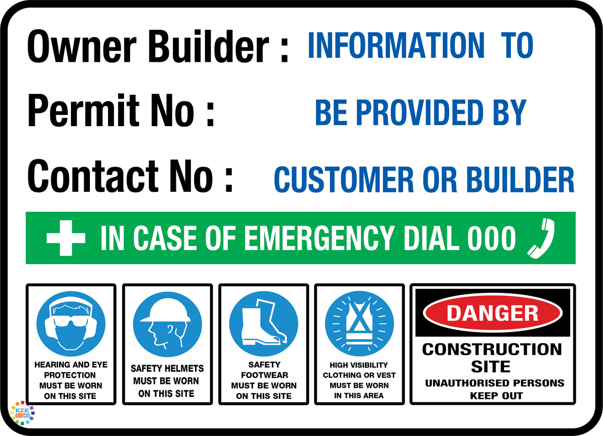 Owner Builder Construction Site Sign With Permit Number | K2K Signs ...