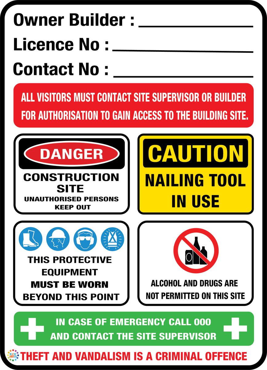 Owner Builder Construction Site Sign - Visitors Info | K2K Signs Australia